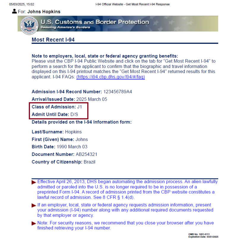Immigration Documents - Johns Hopkins Office of International Services
